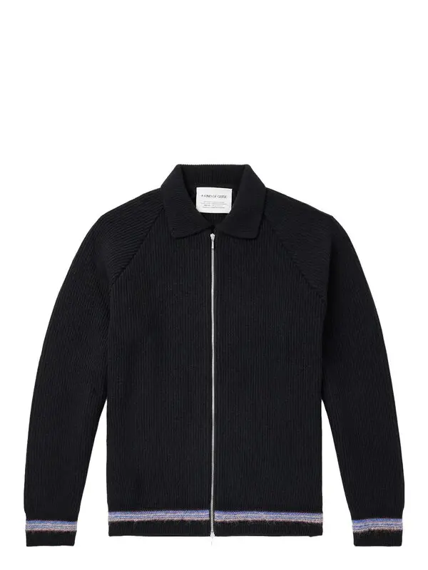 A KIND OF GUISE Zaya Ribbed Merino Wool Zip-up Sweater - Black