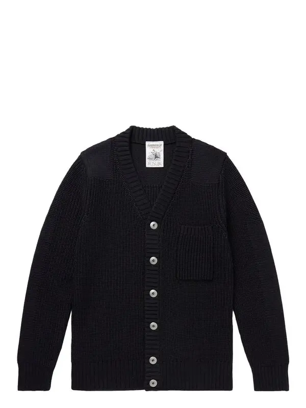 S.N.S. HERNING Robust Ribbed Virgin Wool Cardigan - Blue