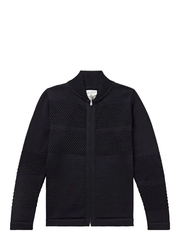 S.N.S. HERNING Fisherman Wool Zip-up Cardigan - Blue