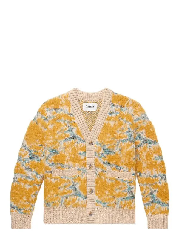 CORRIDOR Jacquard-knit Cotton-blend Cardigan - Yellow