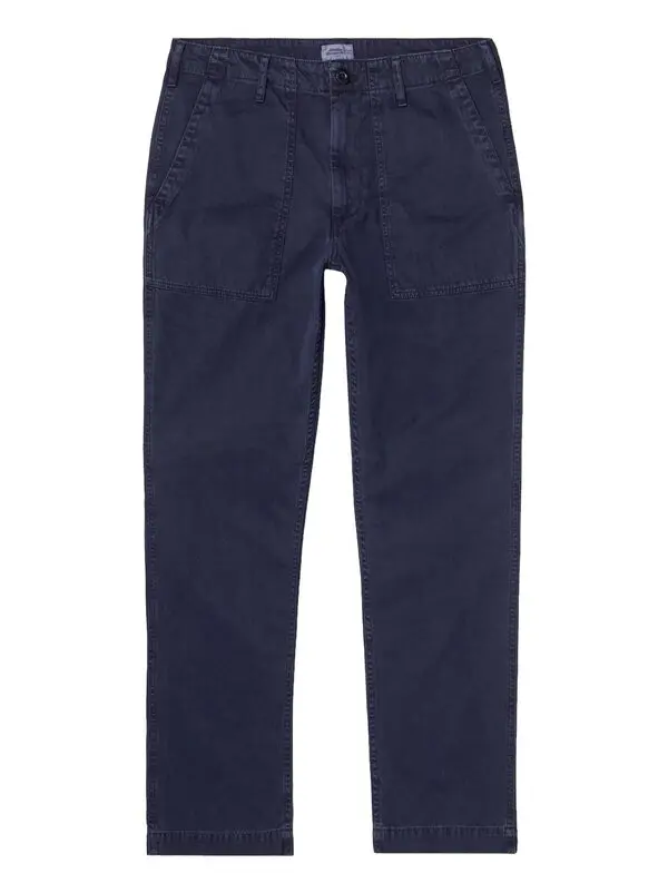 Hartford Garment-dyed Herringbone Cotton-gabardine Trousers - Blue
