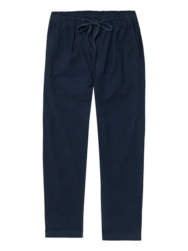 Polo Ralph Lauren Pleated Tapered Stretch Cotton-corduroy Trousers - Blue