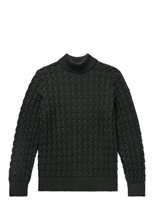 S.N.S. HERNING Stark Slim-fit Cable-knit Merino Wool Sweater - Green