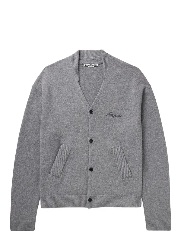 Acne Studios Logo-embroidered Wool And Yak-blend Cardigan - Gray