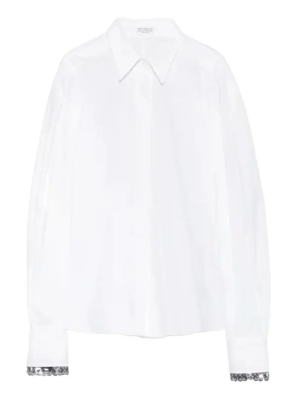 Brunello Cucinelli Point-collar Embellished Shirt - White