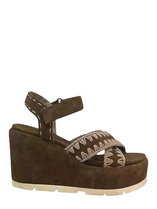 Mou Criss-cross Wedge Sandals - Brown
