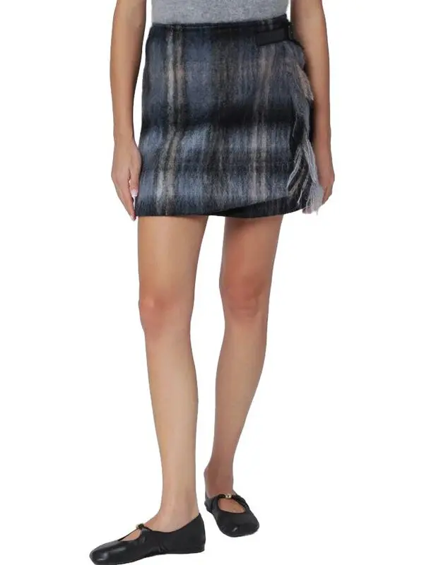 Loewe Checked Mini Skirt In Mohair And Wool Blend - Blue