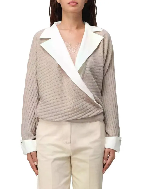 Liu Jo Ribbed Collar Top - Neutrals