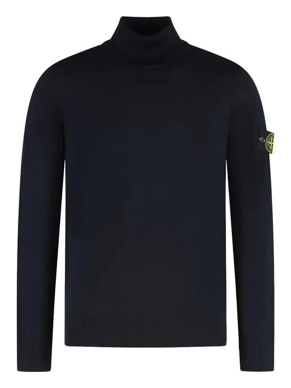 Stone Island Sweater With Turtleneck In Virgin Wool - Blue