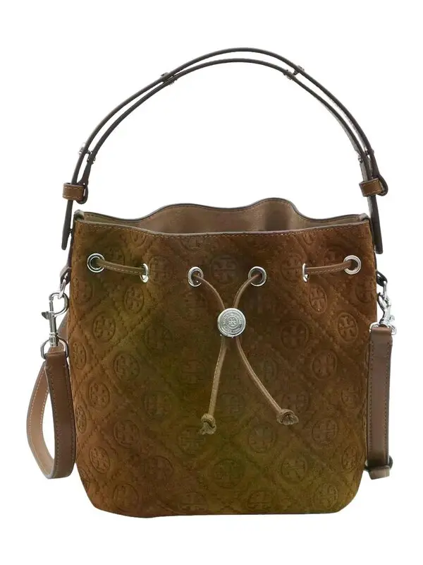 Tory Burch T Monogram Suede Bucket Bag - Brown