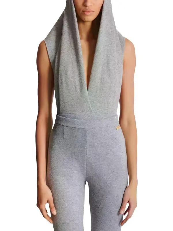 Balmain Draped Hooded Bodysuit - Grey