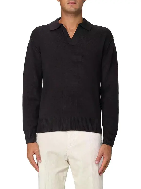 PAOLO PECORA V-neck Knitted Polo Sweater - Brown