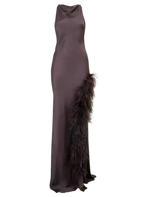 Lapointe Feather-trim Asymmetrical Gown - Brown