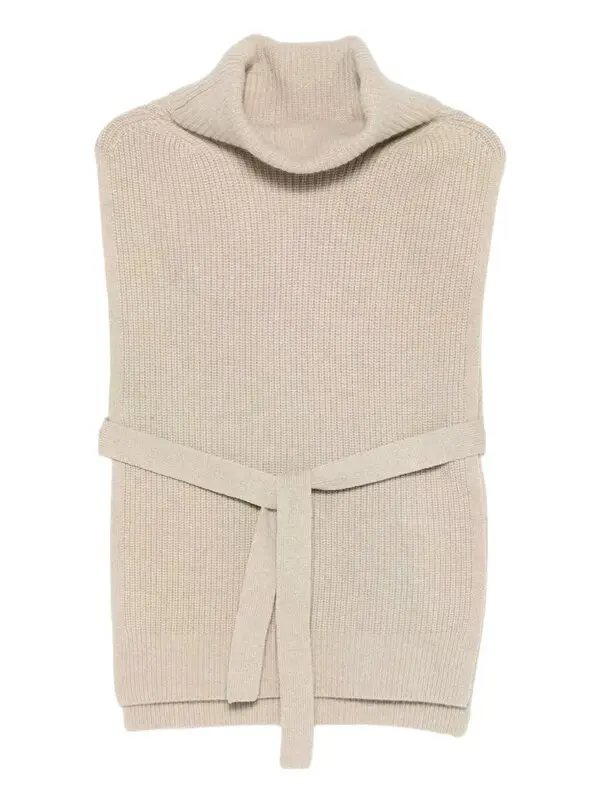 YVES SALOMON Roll-neck Belted Knitted Top - Neutrals