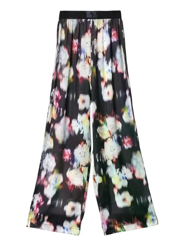 GAELLE Floral Satin Trousers - Black