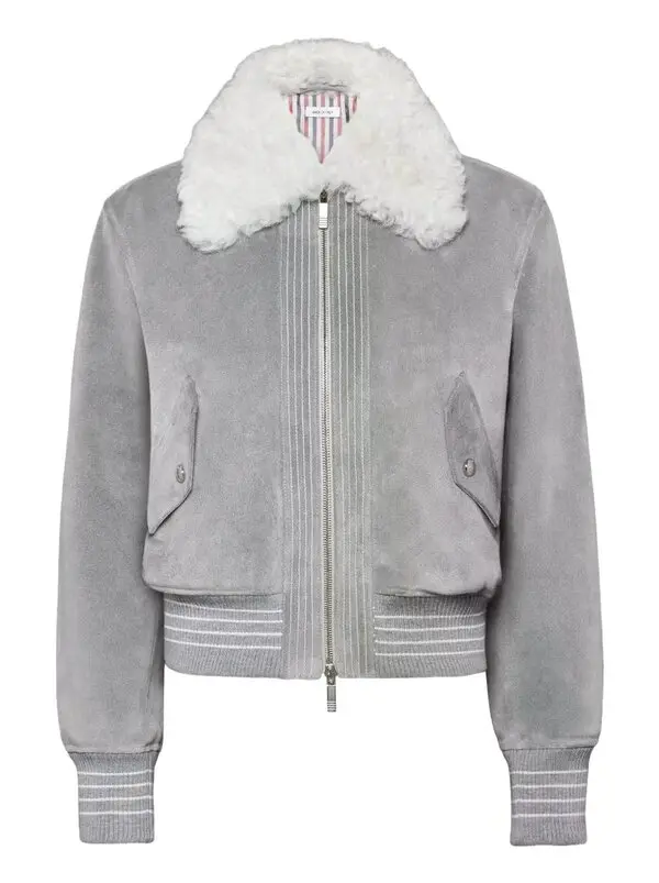 Thom Browne Shearling-collar Suede Jacket - Grey