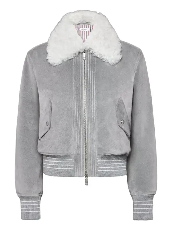 Thom Browne Shearling-collar Suede Jacket - Grey