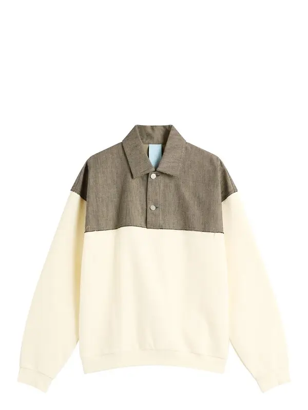EBIT Bicolor Polo Sweatshirt - Ecru/blackstone