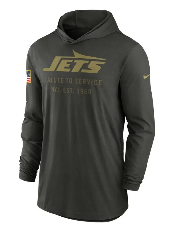 Nike New York Jets Salute To Service Sideline Menâs Dri-fit Nfl Long-sleeve Hooded Top - Green