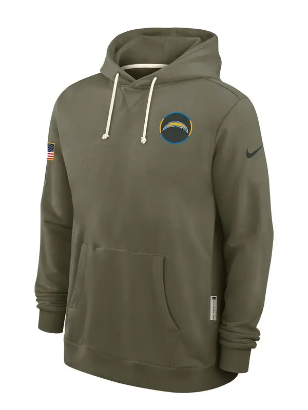 Nike Los Angeles Chargers Salute To Service Sideline Dominant Force Dri-fit Nfl Pullover Hoodie - Brown