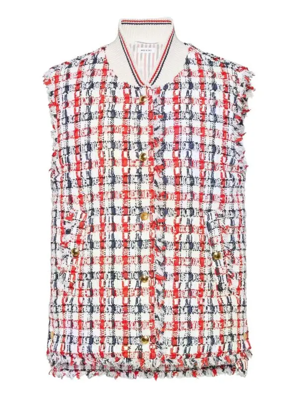 Thom Browne Gingham Tweed Quilted Vest - Red