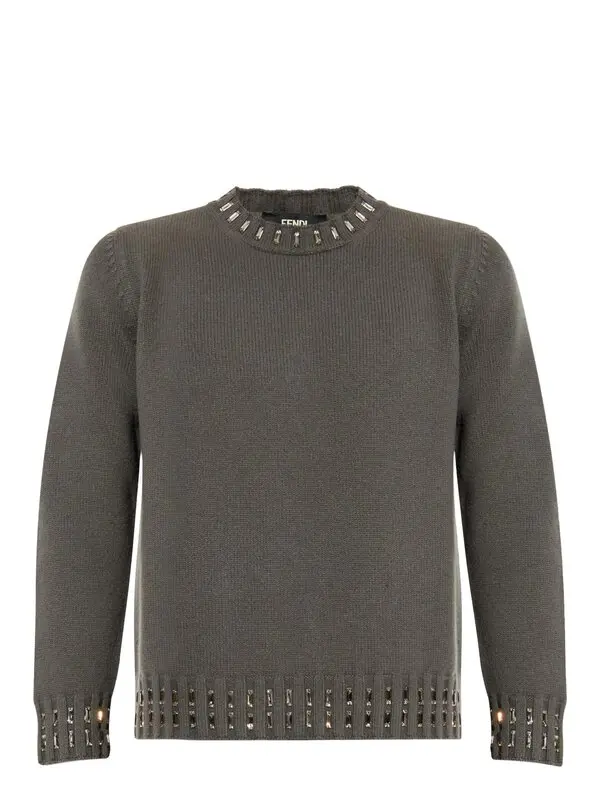 Fendi Crystal-embellished Sweater - Grey