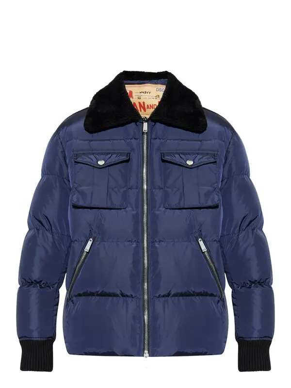 Dsquared2 Down Jacket With Faux Fur Collar - Navy Blue