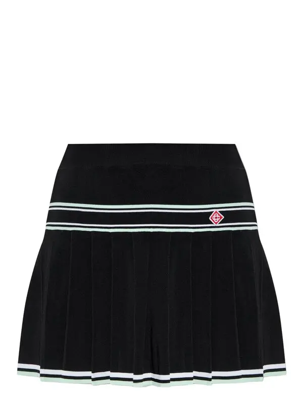 Casablanca Pleated Mini Skirt With Logo Patch - Black