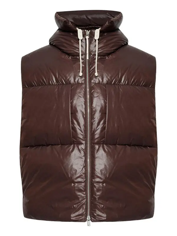 JIL SANDER Puffer Vest With Hood - Brown