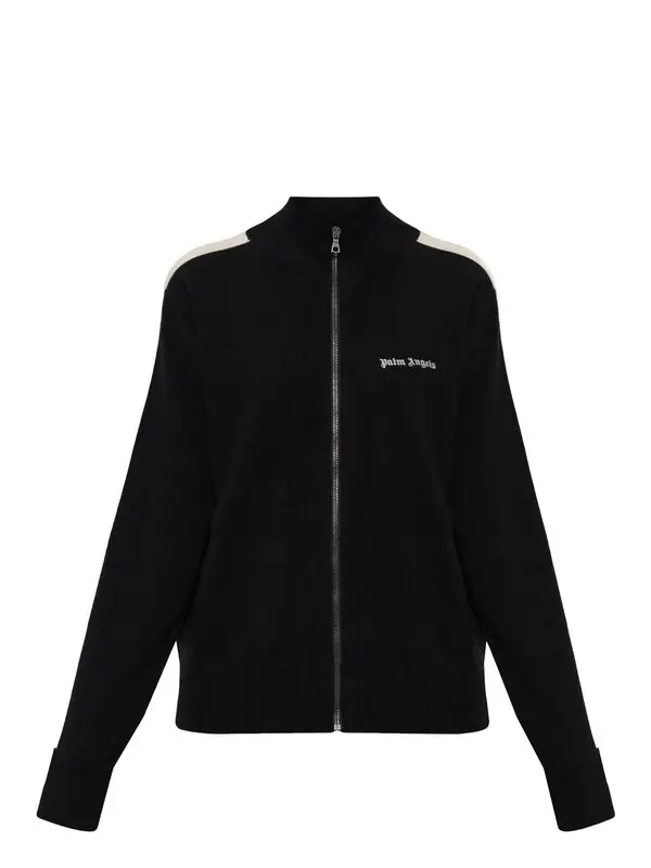 Palm Angels Cardigan With Embroidered Logo - Black