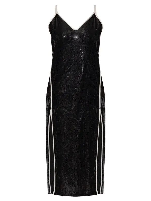 Palm Angels Sequin Slip Midi Dress With Double Slits - Black