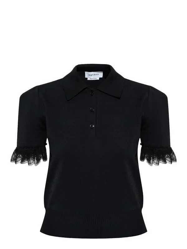 Alexander McQueen Polo Shirt With Lace Trim - Black