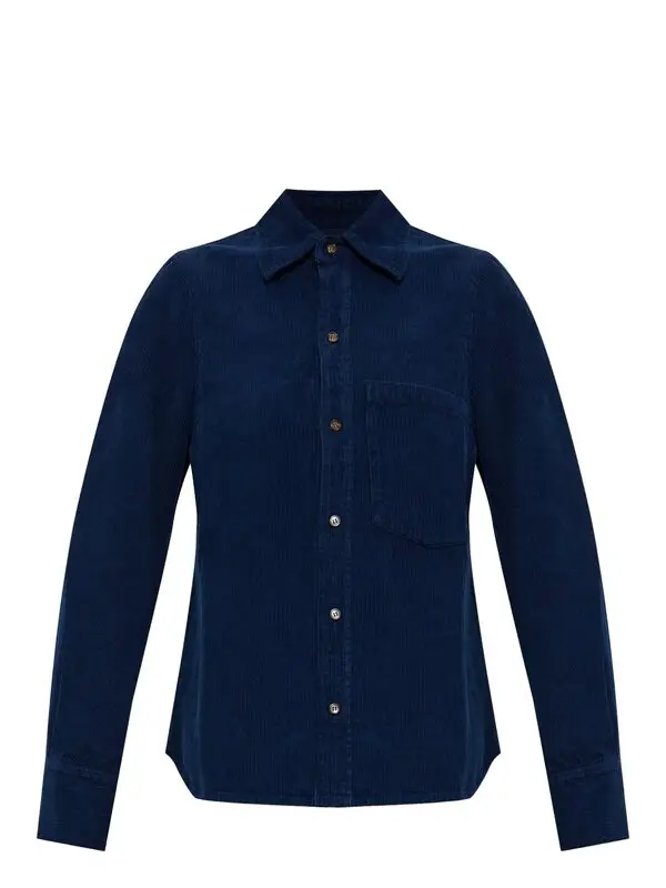 Victoria Beckham Corduroy Button-down Shirt With Pocket - Navy Blue