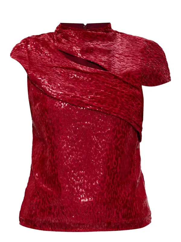 SELF-PORTRAIT Lurex Thread Top - Red