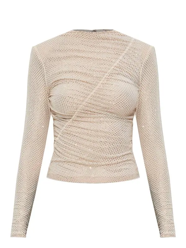 SELF-PORTRAIT Top With Shimmering Crystals - Cream
