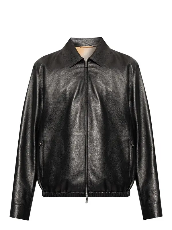 FERRAGAMO Leather Bomber Jacket - Black