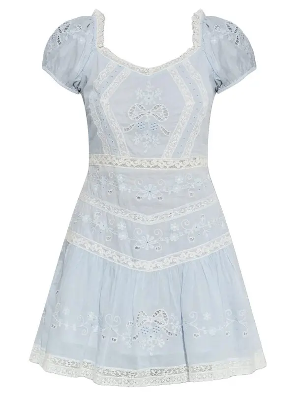 LoveShackFancy Belvine Short Dress - Light Blue