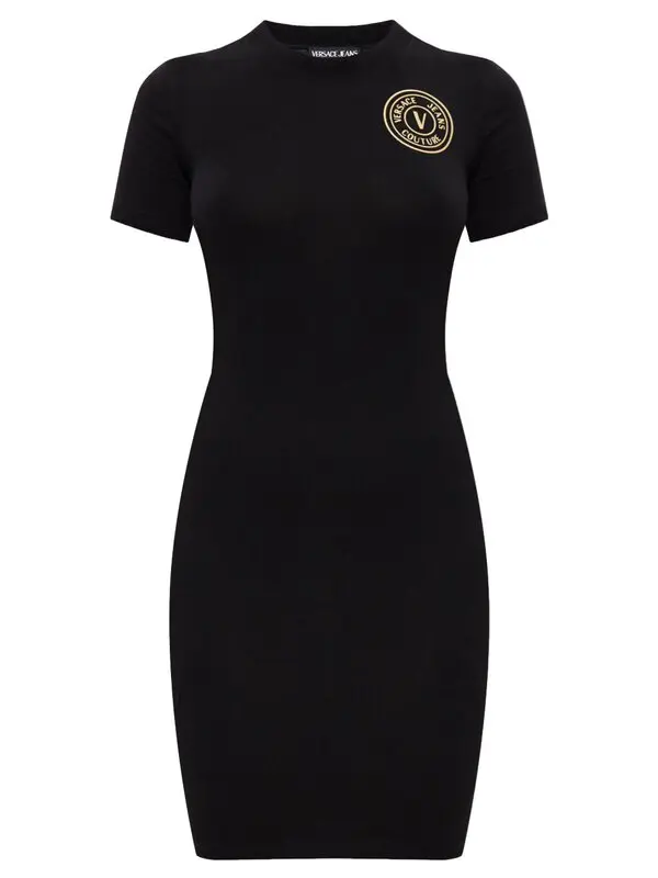 Versace Mini Dress With Printed Logo - Black