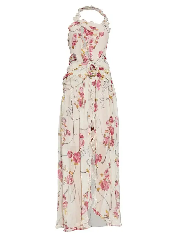Blumarine Floral Print Maxi Gown - Cream