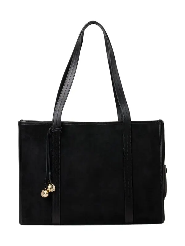Sandro Soft Suede Leather Shopping Bag - Black