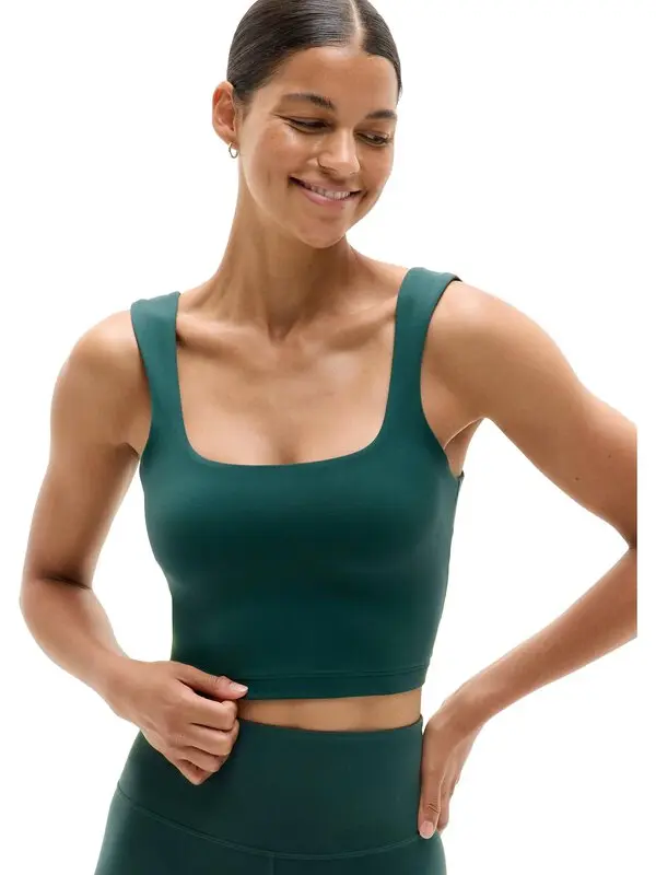 Athleta Transcend Square Neck Crop Sports Bra A-c - Pine
