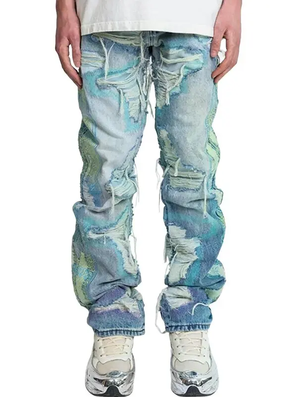 WHO DECIDES WAR Distressed Embroidered Jeans - Blue