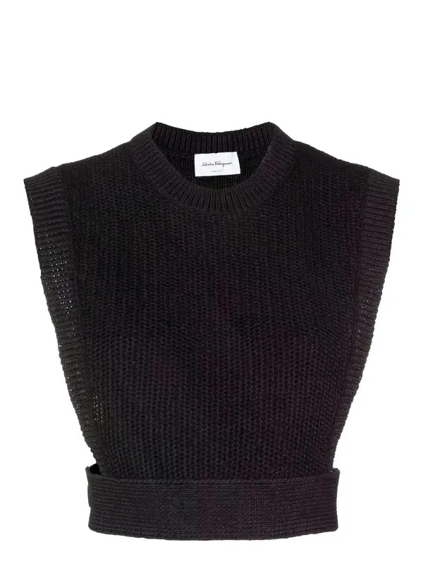 FERRAGAMO Intarsia-knit Cropped Top - Black