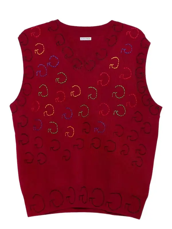 GLASS CYPRESS V-neck Sleeveless Sweater - Red
