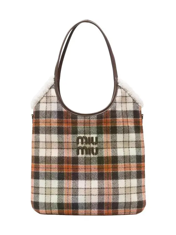 Miu Miu Ivy Tartan Tote Bag - Brown