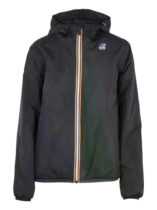 K-WAY Logo Patch Hooded Zip-up Jacket - Blue