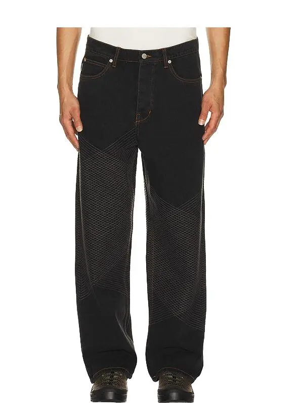 PLEASURES Grid Embroidered Baggy Jeans - Blue