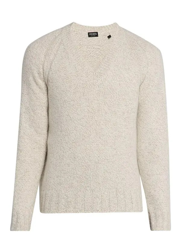 Zegna Cashmere And Wool Chunky Knit V-neck Sweater - Lt Bge Sld
