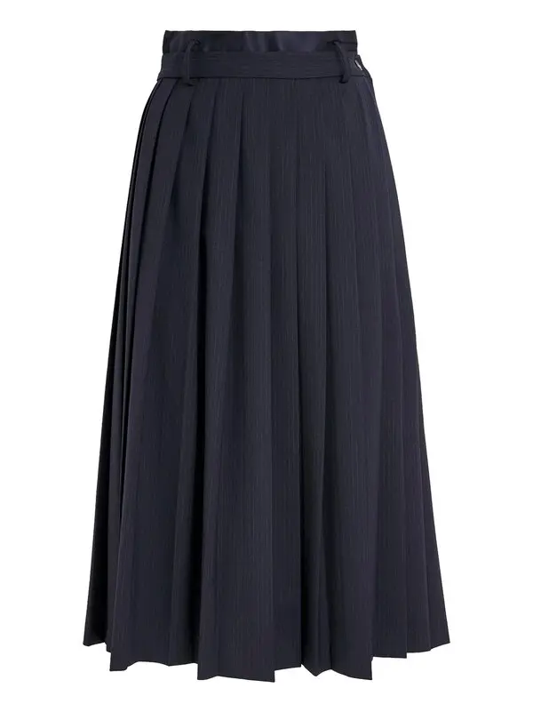 Sandro Wool-blend Pinstriped Pleated Midi Skirt - Blue