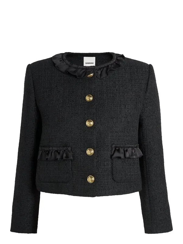 Sandro Tweed Ruffled Jacket - Black